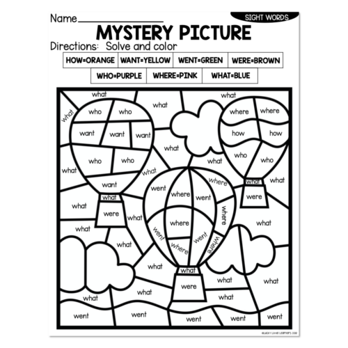 Literacy Mystery Pictures - Sight Words - Hot Air Balloons - Lucky ...