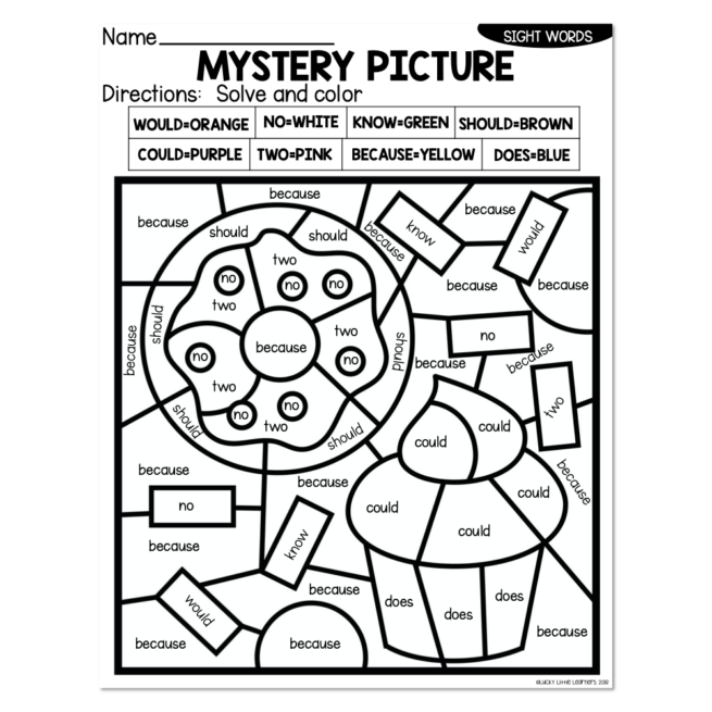 Literacy Mystery Pictures - Sight Words - Sweets - Lucky Little Learners