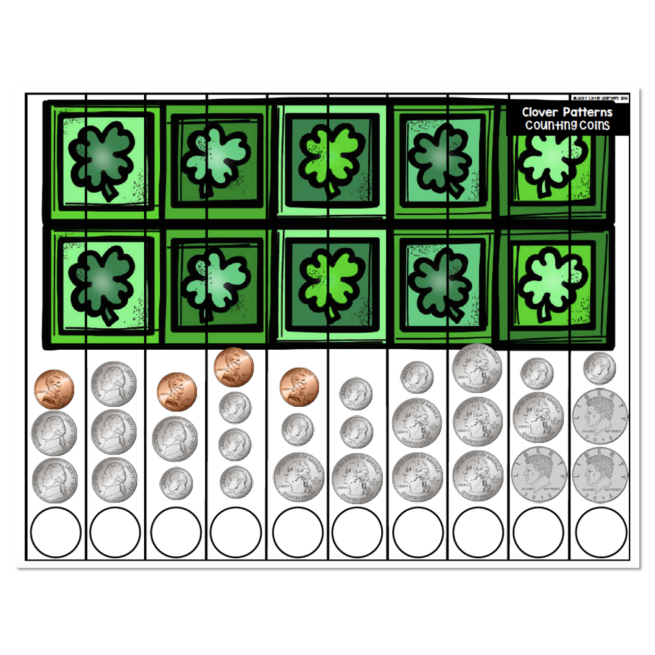March Math Puzzle - Clover Patterns - Counting Coins - Lucky Little ...