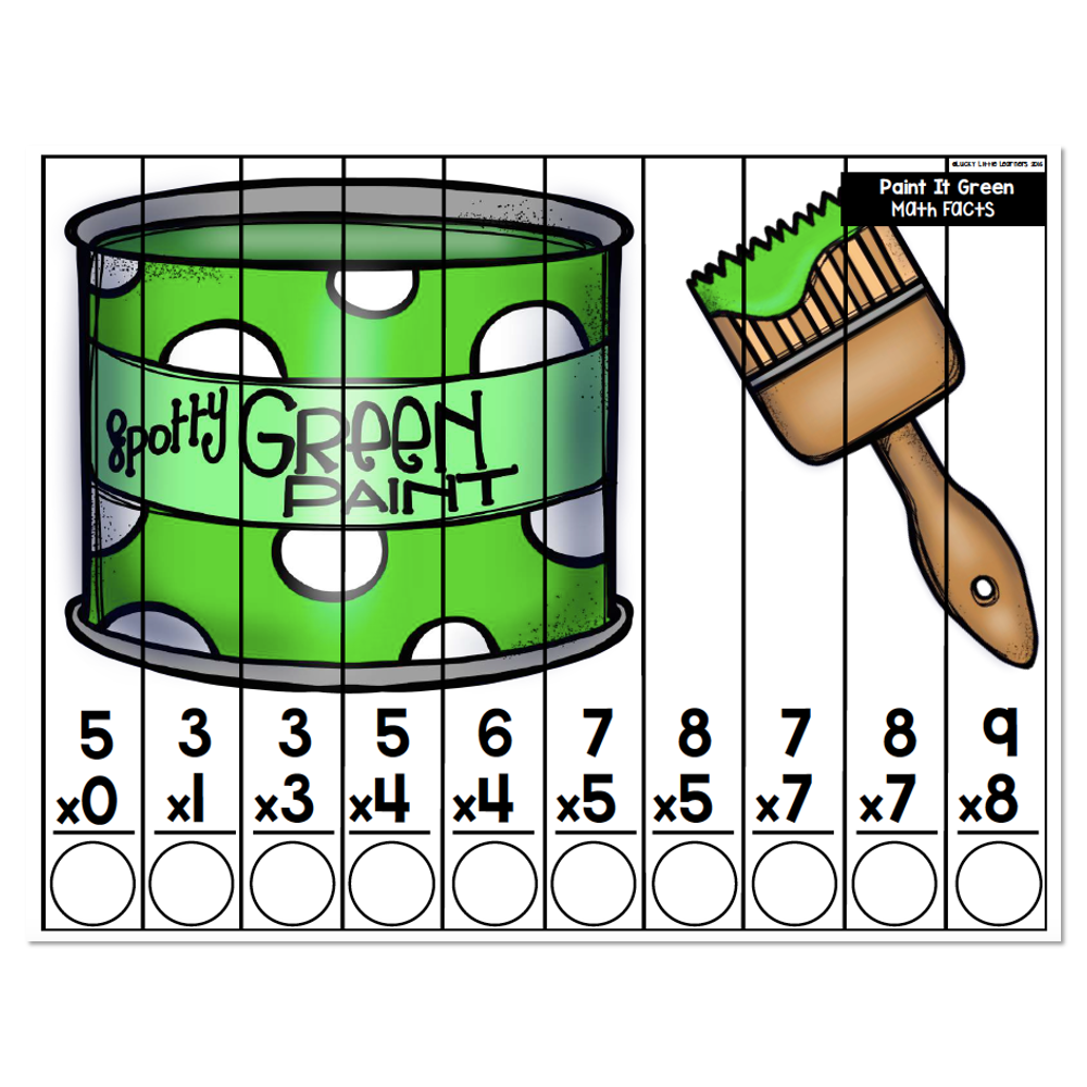 March Math Puzzle - Paint It Green - Math Facts 3 - Lucky Little Learners
