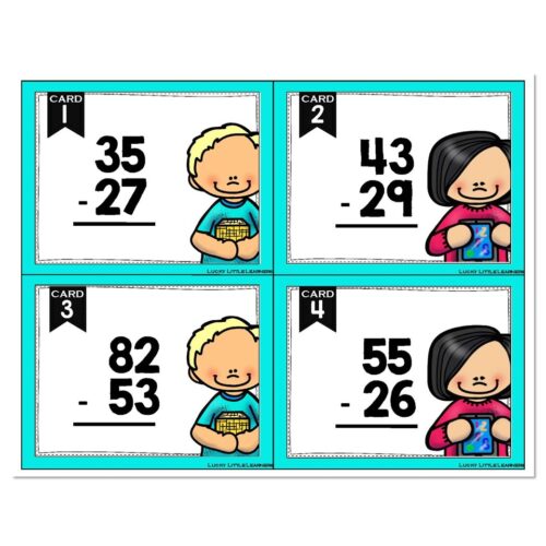 Math Task Cards - 2 Digit Subtraction - With Regrouping - Lucky Little ...