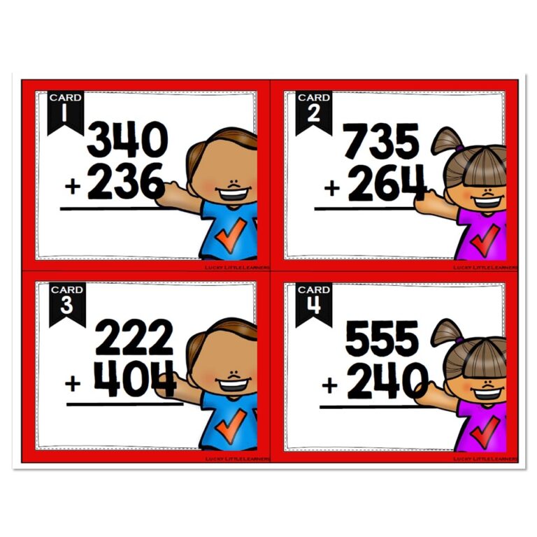 Math Task Cards - 3 Digit Addition - Without Regrouping - Lucky Little ...
