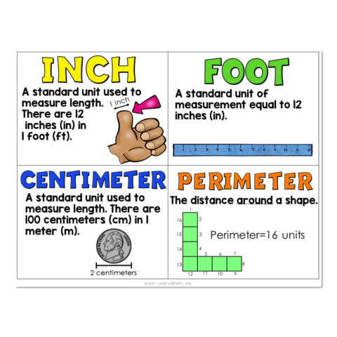 Math Vocabulary Cards - Measurement - inch, foot, centimeter, perimeter ...