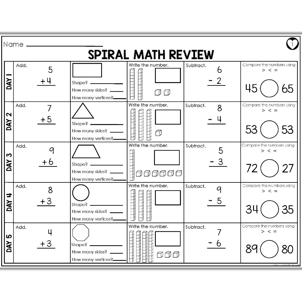 2nd Grade Spiral Math - Week 1 - At - Lucky Little Learners