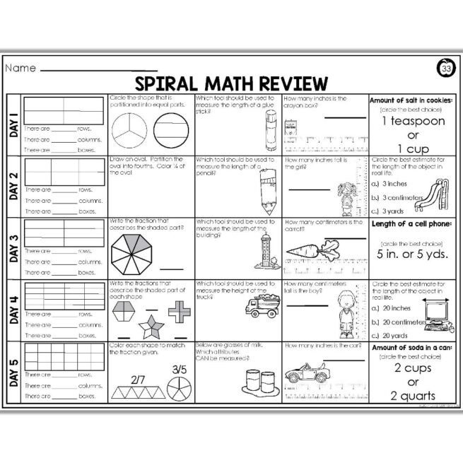 2nd Grade Spiral Math - Week 33 - Above - Lucky Little Learners