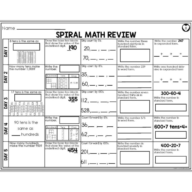 2nd Grade Spiral Math - Week 8 - At - Lucky Little Learners