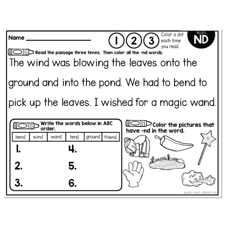 ND - Blends Phonics Mats 1st Grade - Lucky Little Learners