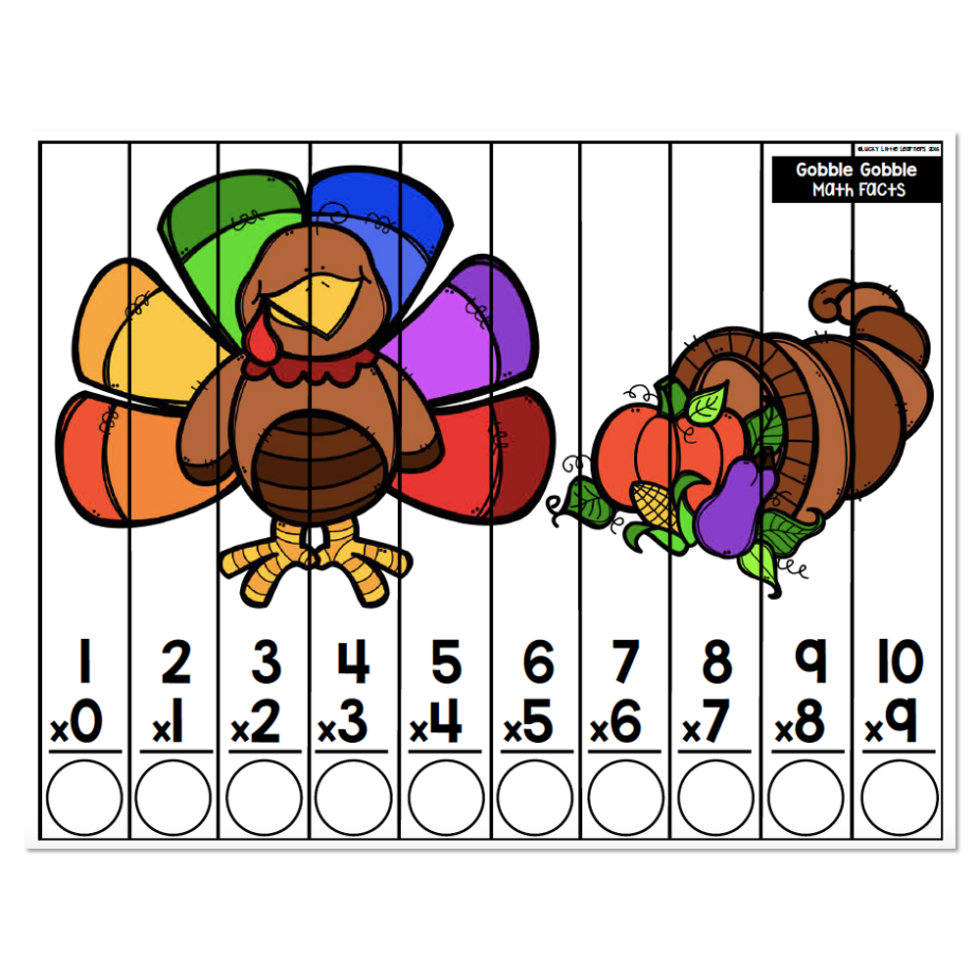 November Math Puzzle - Gobble Gobble - Math Facts - Lucky Little Learners