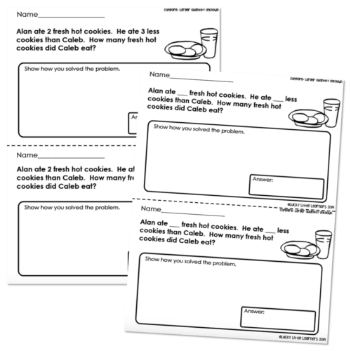Numberless Word Problems - Comparing - Larger Quantity Unknown 3 ...