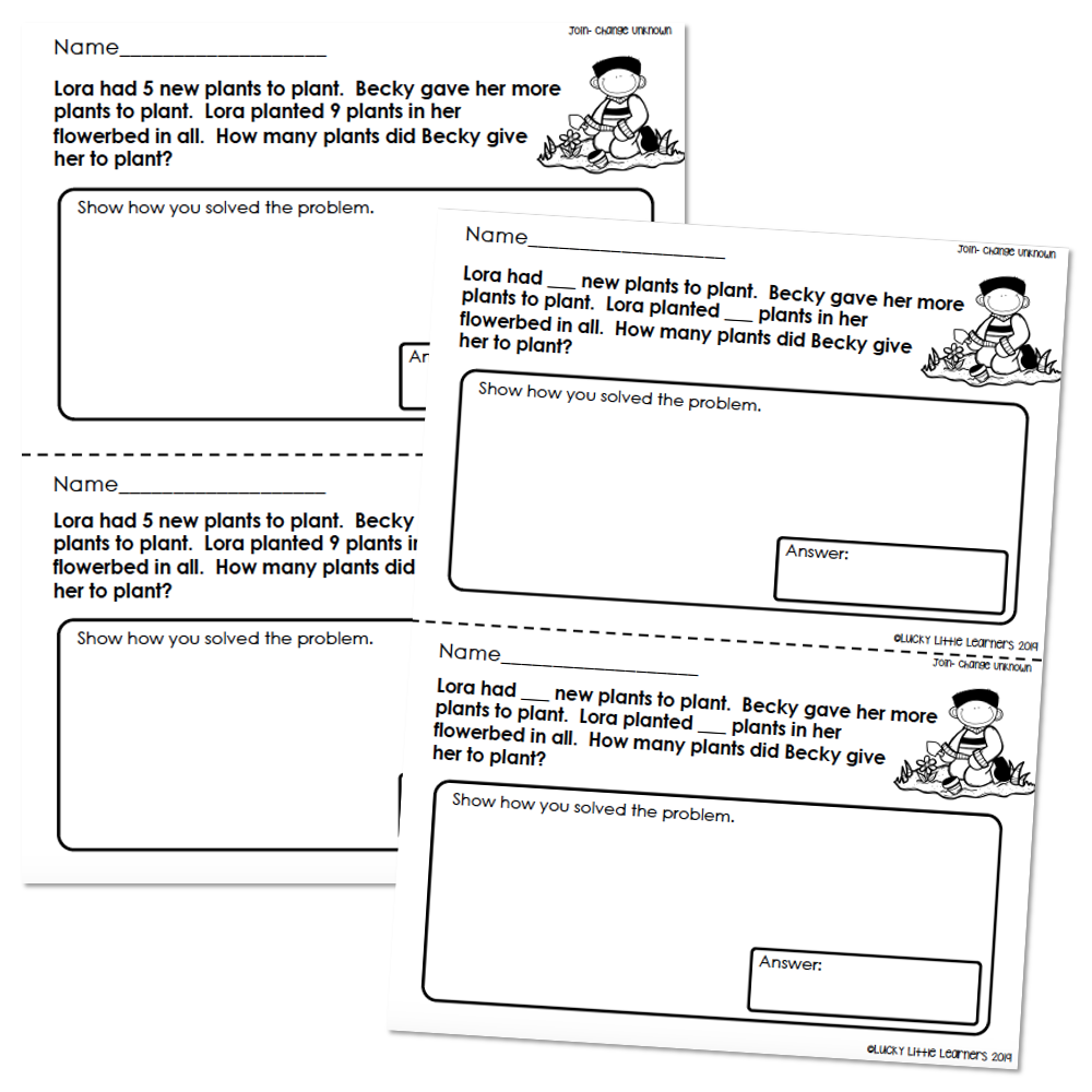 Numberless Word Problems - Joining - Change Unknown 1 - Lucky Little ...
