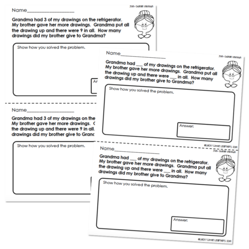 Numberless Word Problems - Joining - Change Unknown 2 - Lucky Little ...