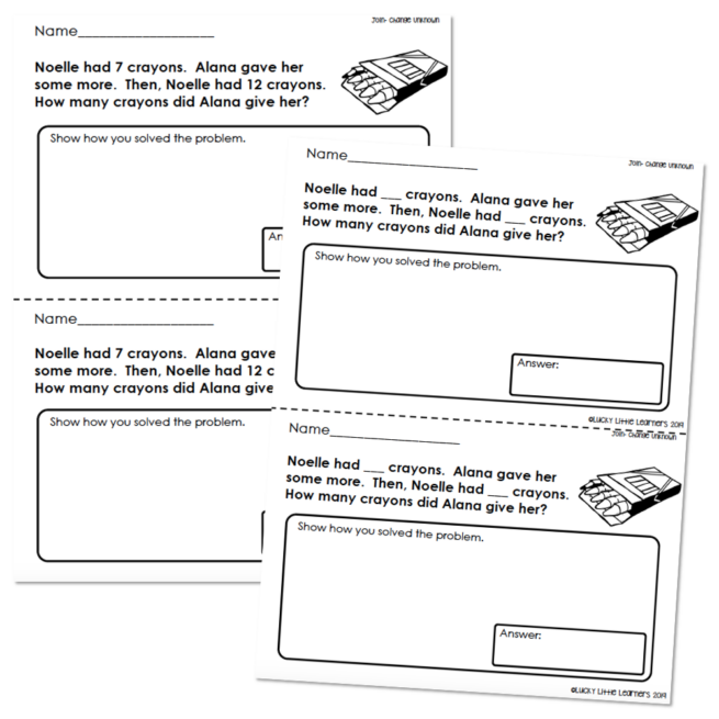 Numberless Word Problems - Joining - Change Unknown 3 - Lucky Little ...