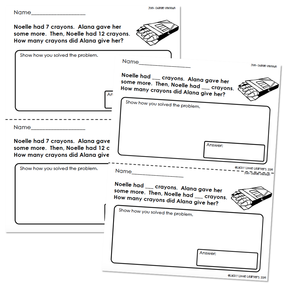 Numberless Word Problems - Joining - Change Unknown 3 - Lucky Little ...