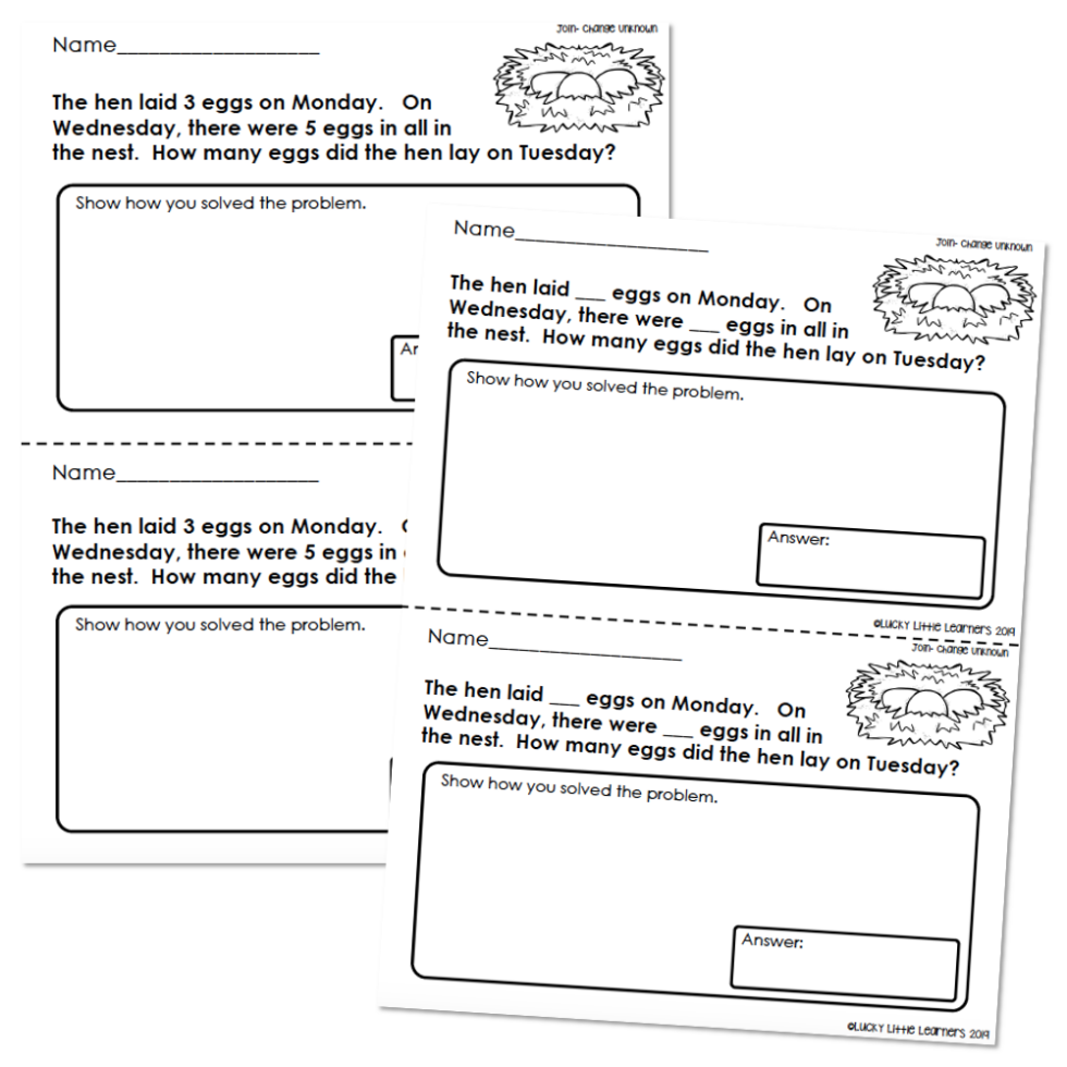 Numberless Word Problems - Joining - Result Unknown 5 - Lucky Little ...