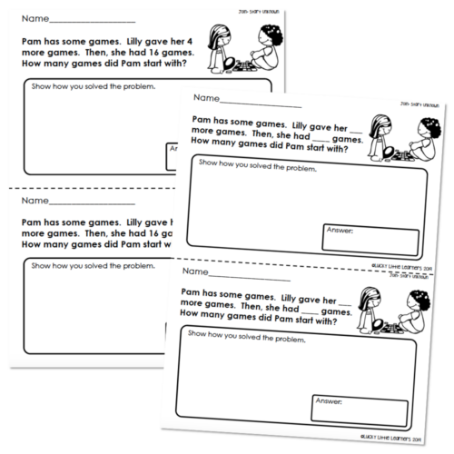 Numberless Word Problems - Joining - Start Unknown 4 - Lucky Little ...