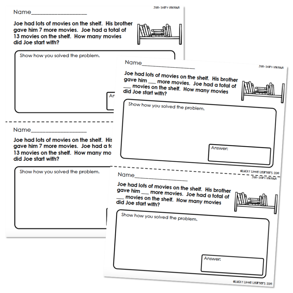 Numberless Word Problems - Joining - Start Unknown 6 - Lucky Little ...
