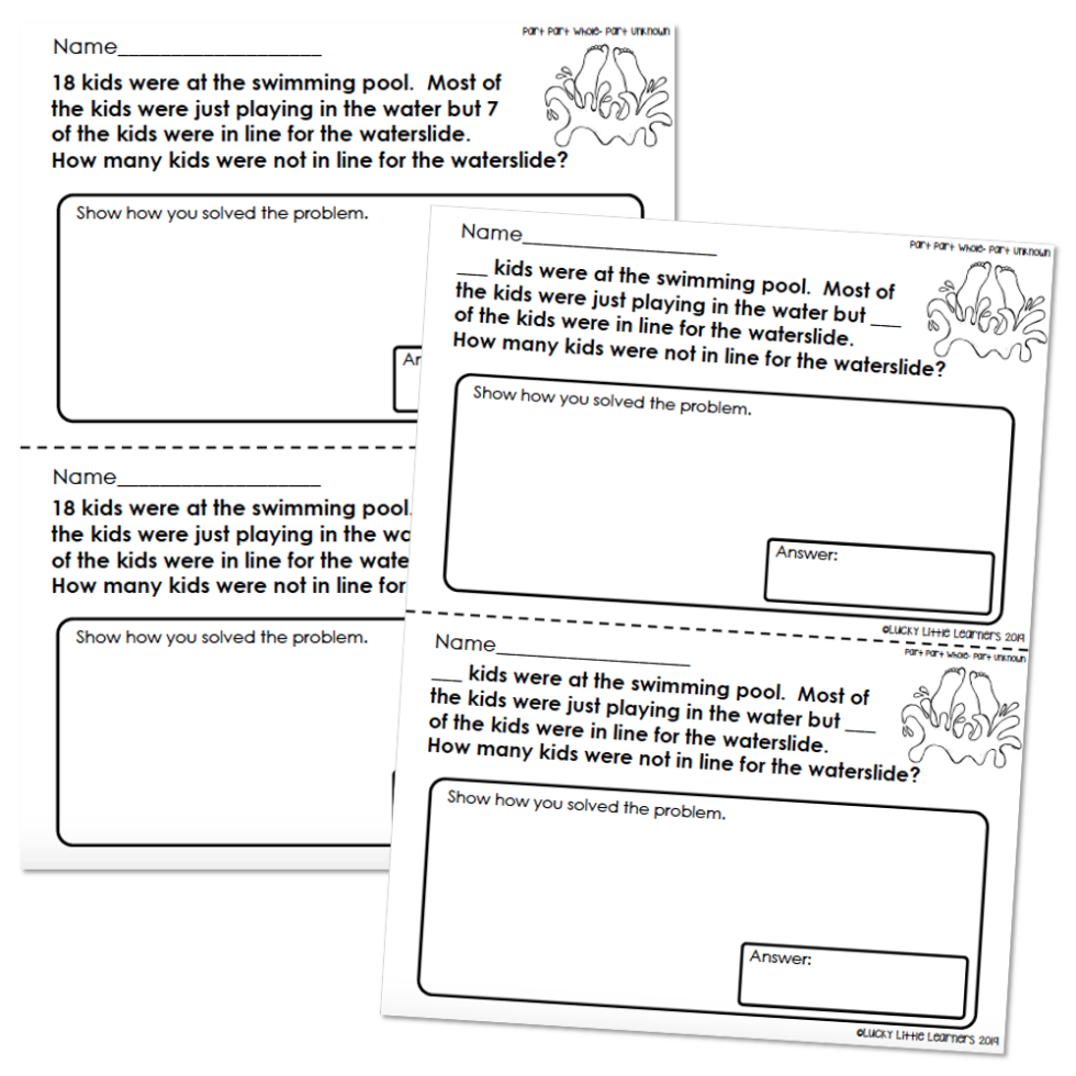 Numberless Word Problems - Part Part Whole - Part Unknown 10 - Lucky ...