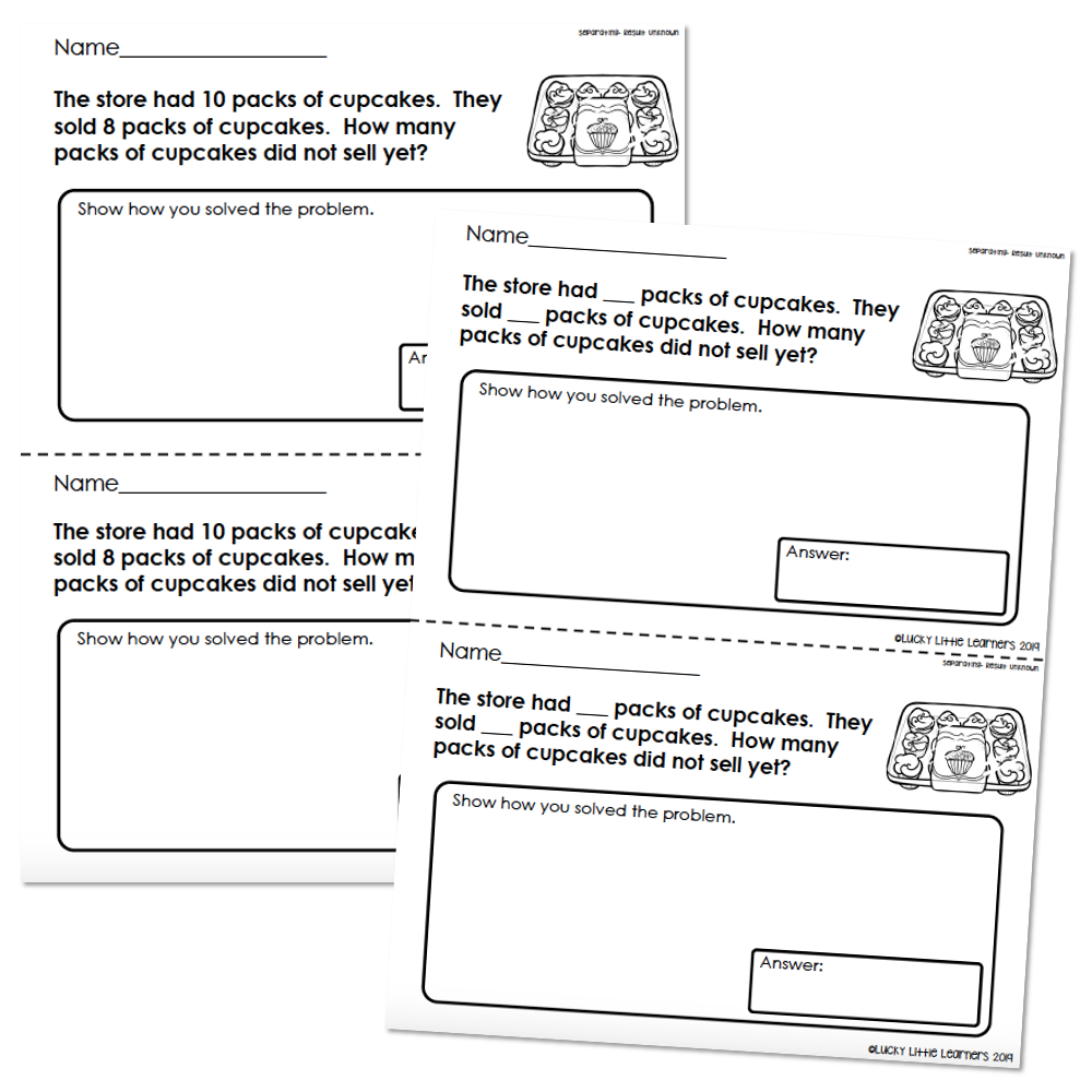 Numberless Word Problems - Separating - Result Unknown 2 - Lucky Little ...