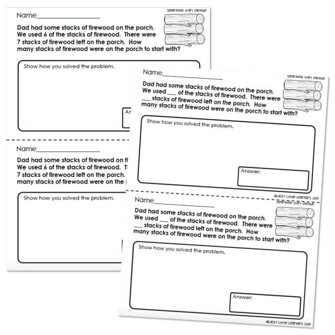 Numberless Word Problems - Separating - Start Unknown 5 - Lucky Little ...