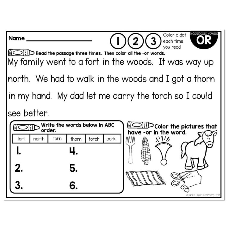 OR - R-Controlled Vowels Phonics Mats 1st Grade - Lucky Little Learners
