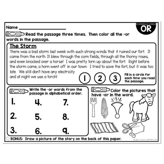 OR - R Controlled Vowels Phonics Mats 2nd Grade - Lucky Little Learners