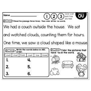 OU - Diphthongs Phonics Mats 1st Grade - Lucky Little Learners