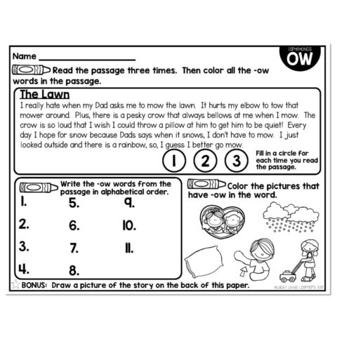 OW Long Vowel - Diphthong Phonics Mats 2nd Grade - Lucky Little Learners