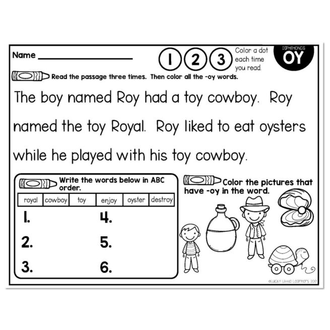 OY - Diphthongs Phonics Mats 1st Grade - Lucky Little Learners