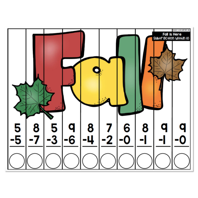 October Math Puzzle - Fall is Here - Subtraction Within 10 - Lucky ...