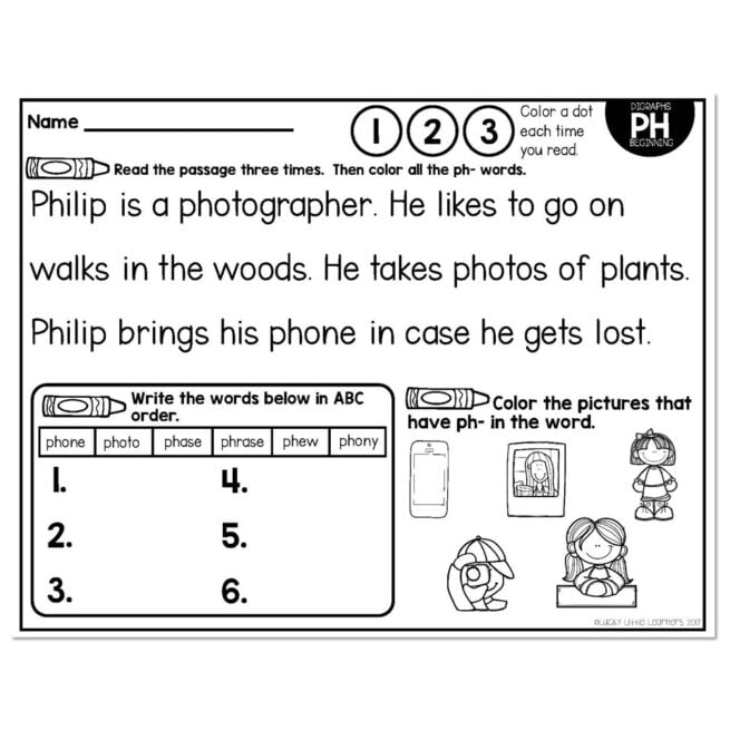PH Beginning - Digraphs Phonics Mats 1st Grade - Lucky Little Learners