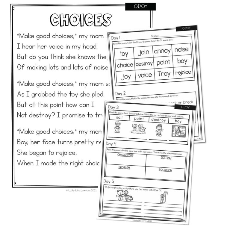Phonics Poems - Diphthongs OI and OY - Lucky Little Learners