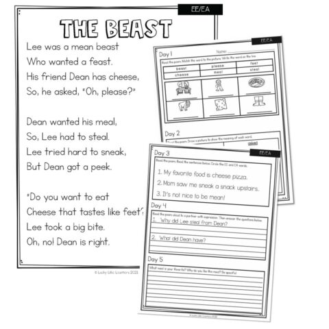 Phonics Poems - Long e Vowel Teams - EE and EA - Lucky Little Learners