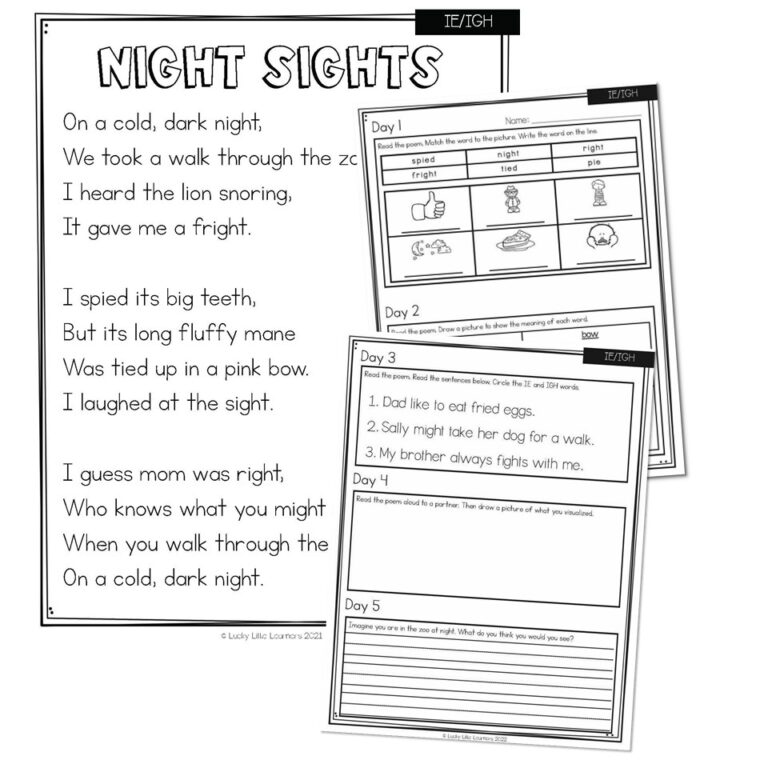Phonics Poems - Long i Vowel Teams - IE and IGH - Lucky Little Learners