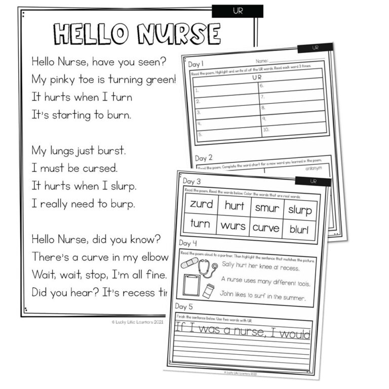 Phonics Poems - R-Controlled Vowels UR - Lucky Little Learners
