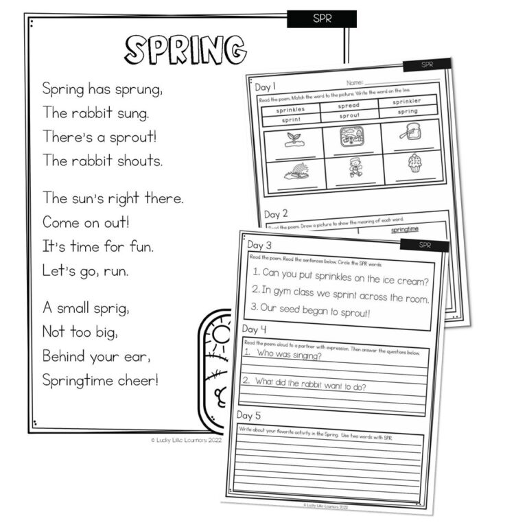 Phonics Poems - SPR 3-letter blend - Lucky Little Learners