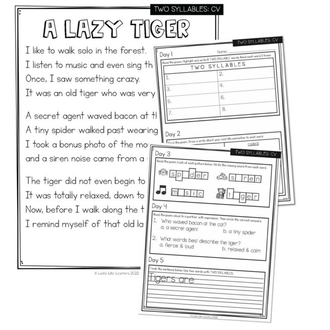Phonics Poems - Two Syllables CV - Lucky Little Learners