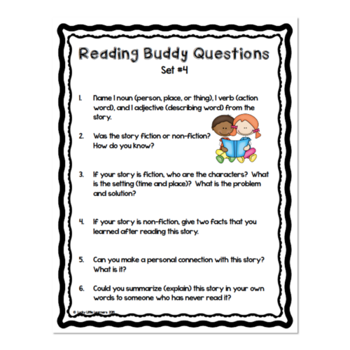 Reading Buddies Questions - Set #4 - Lucky Little Learners