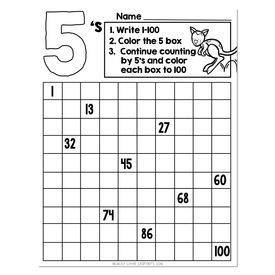 Skip Counting - Number Grid Worksheet - Skip Counting by 5 - Lucky ...