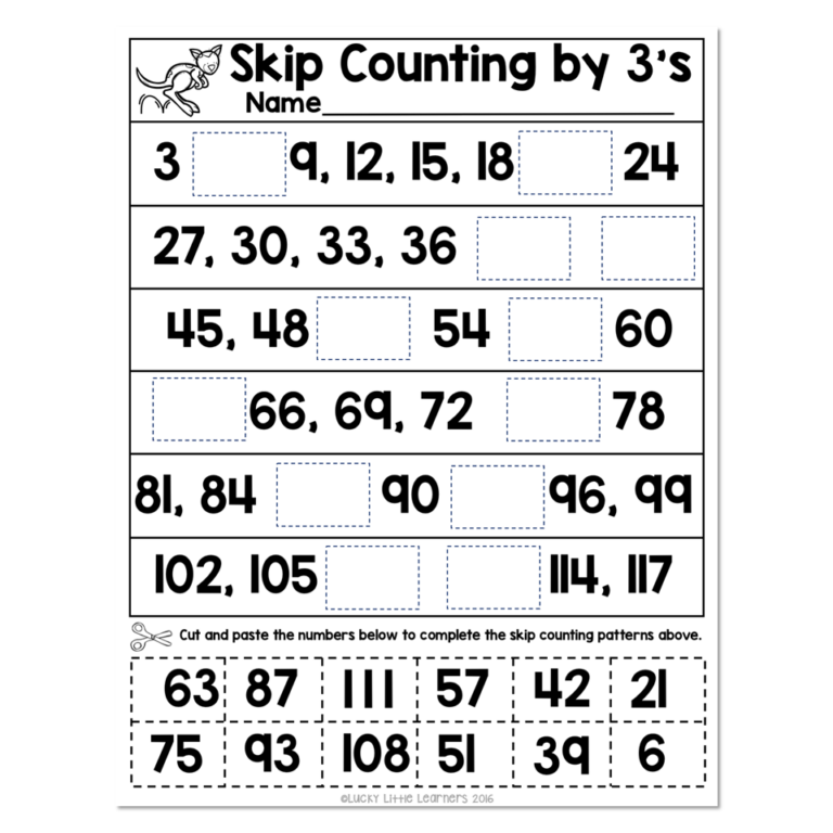 Skip Counting - Number Line Worksheet 1 - Skip Counting by 3 - Lucky ...