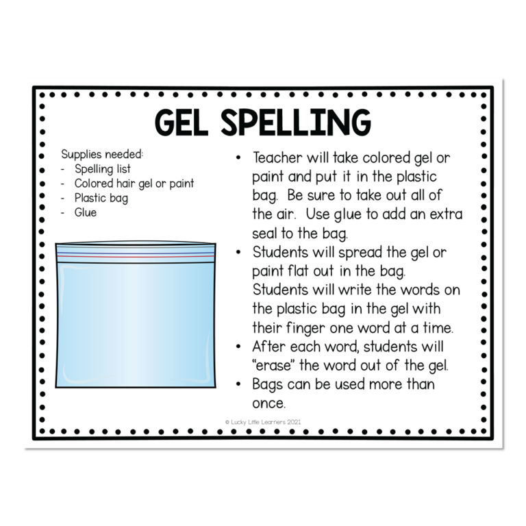 Spelling Word Work Practice - Gel Spelling - Lucky Little Learners