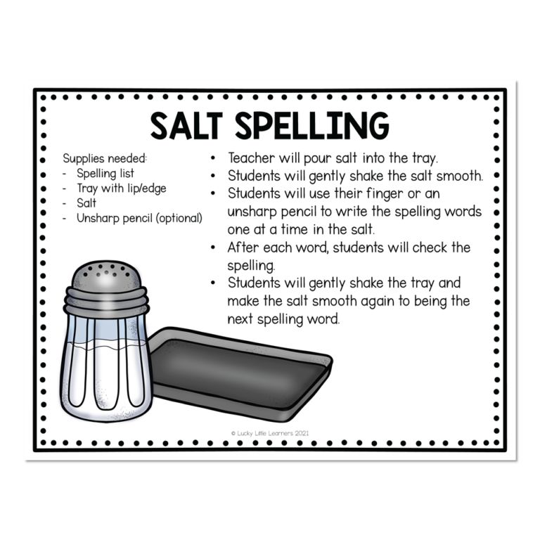 Spelling Word Work Practice - Salt Spelling - Lucky Little Learners