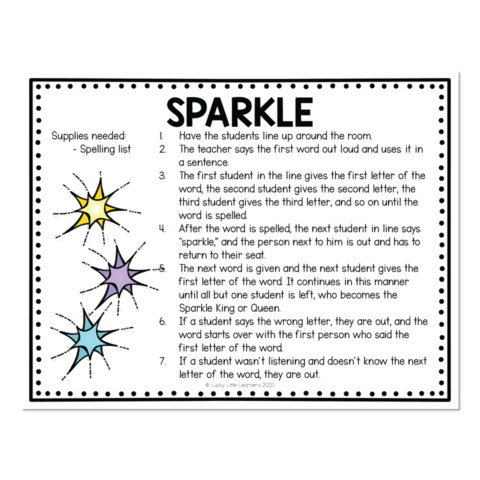 Spelling Word Work Practice - Sparkle - Lucky Little Learners