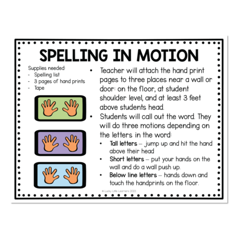 Spelling Word Work Practice - Spelling in Motion - Lucky Little Learners