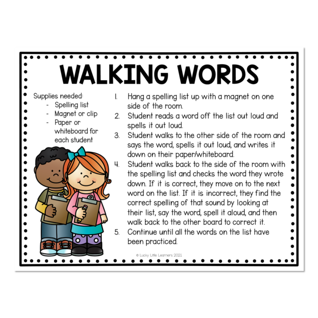 Spelling Word Work Practice - Walking Words - Lucky Little Learners