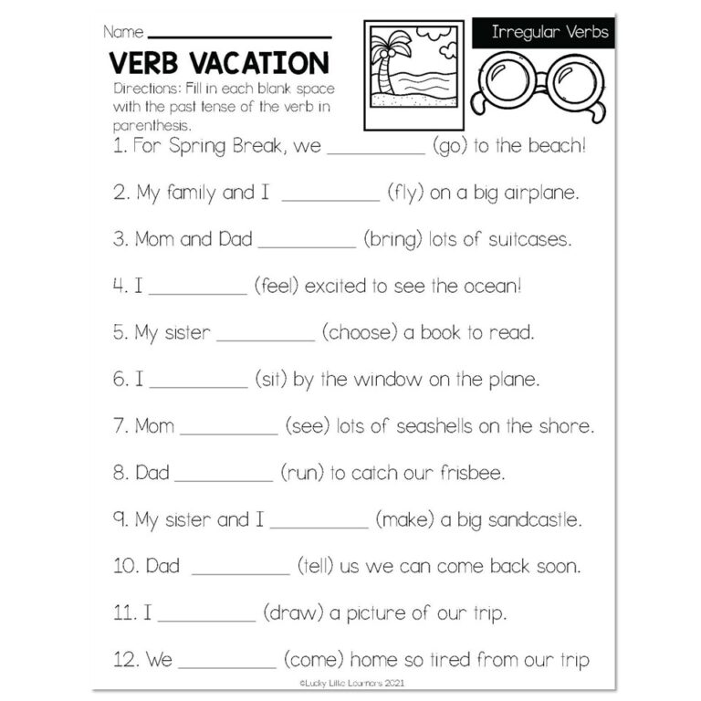 Spring - Early Finishers 2nd Grade - ELA - Irregular Verbs - Verb ...