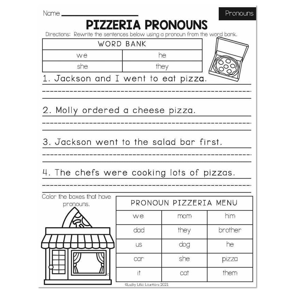 Spring - Early Finishers 2nd Grade - ELA - Pronouns - Pizzeria Pronouns ...
