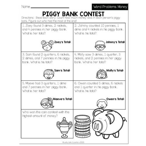 Spring - Early Finishers 2nd Grade - Math - Word Problems Money - Piggy ...