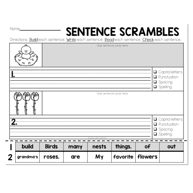 Spring Sentence Scrambles - Level 1 - Page 3 - Lucky Little Learners
