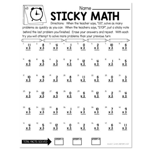 Sticky Math Fact Fluency Practice - Multiplication - x3 - Lucky Little ...