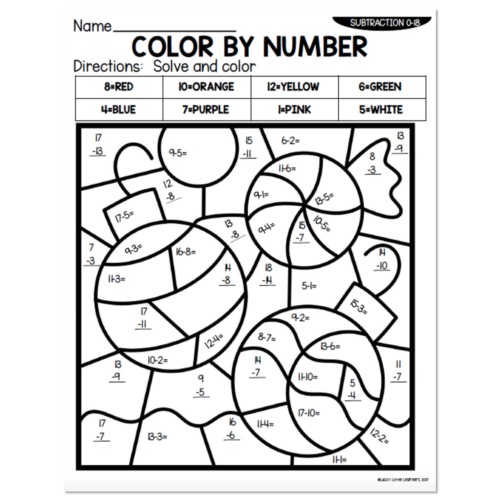 Subtraction to 18 Winter Color by Number - Ornaments - Lucky Little ...